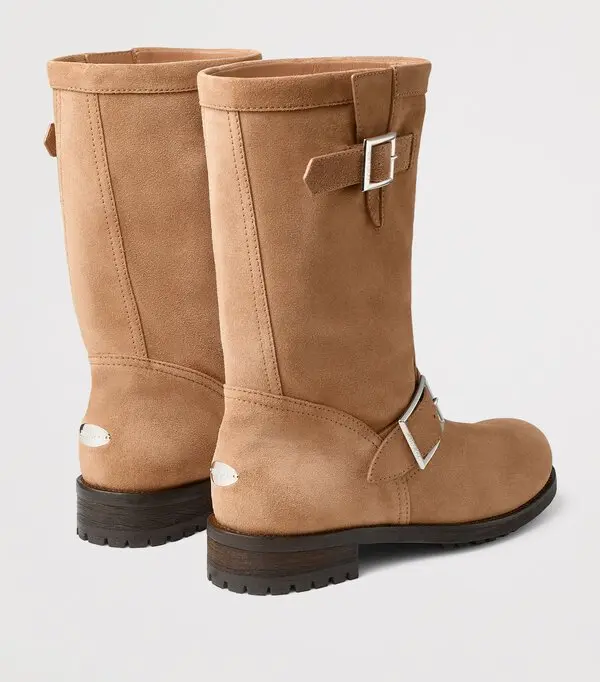 JIMMY CHOO Biker Mid Suede Boots - Beige