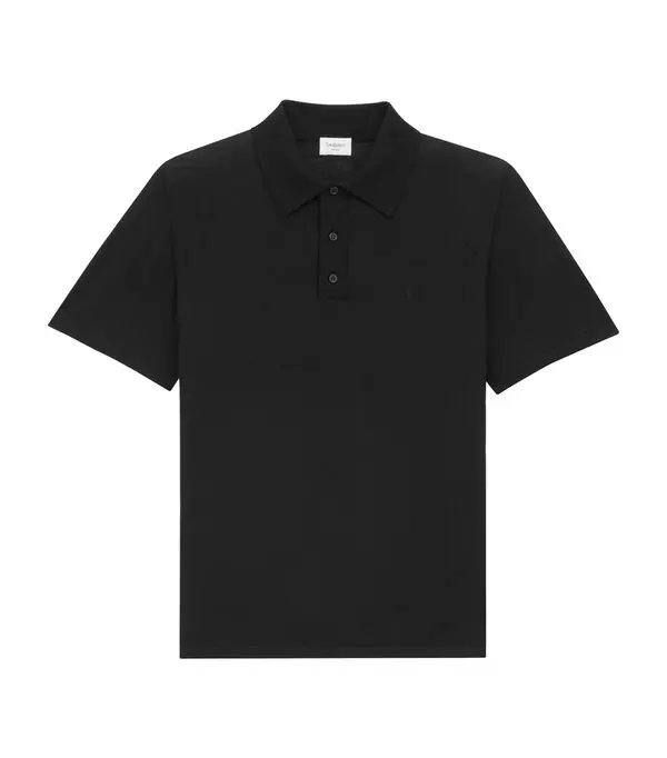 Saint Laurent Wool Cassandre Polo Shirt - Black