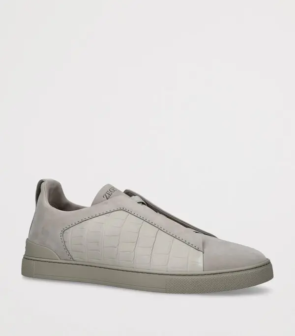 Zegna Crocodile Leather Triple Stitch Sneakers - Grey