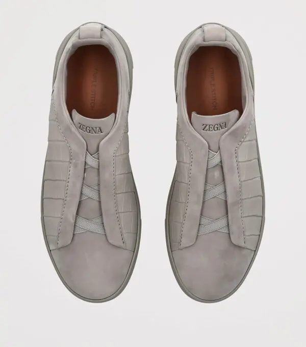 Zegna Crocodile Leather Triple Stitch Sneakers - Grey
