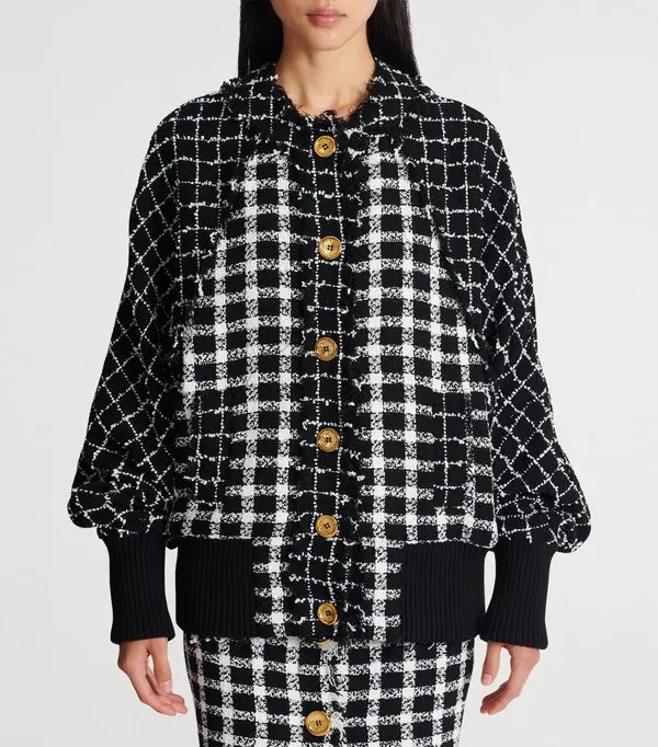 Balmain Tweed Bomber Jacket - Black