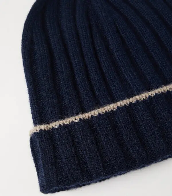 Brunello Cucinelli Cashmere Ribbed Beanie - Blue
