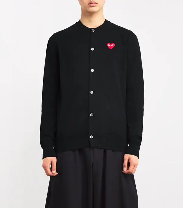 Play Comme Des Garcon Wool Heart Cardigan - Black