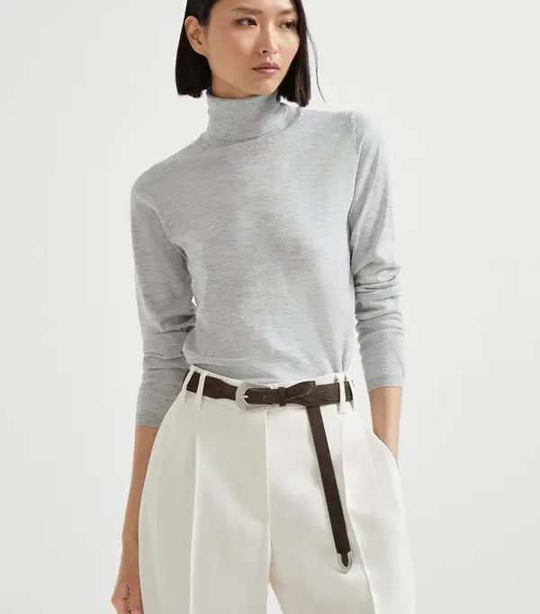 Brunello Cucinelli Cashmere-silk-blend Rollneck Sweater - Grey