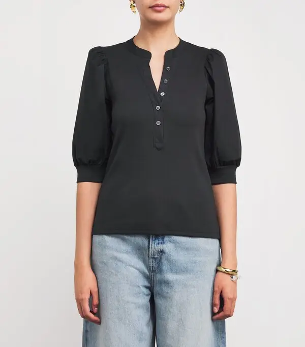 Veronica Beard Coralee Puff-sleeve Top - Black