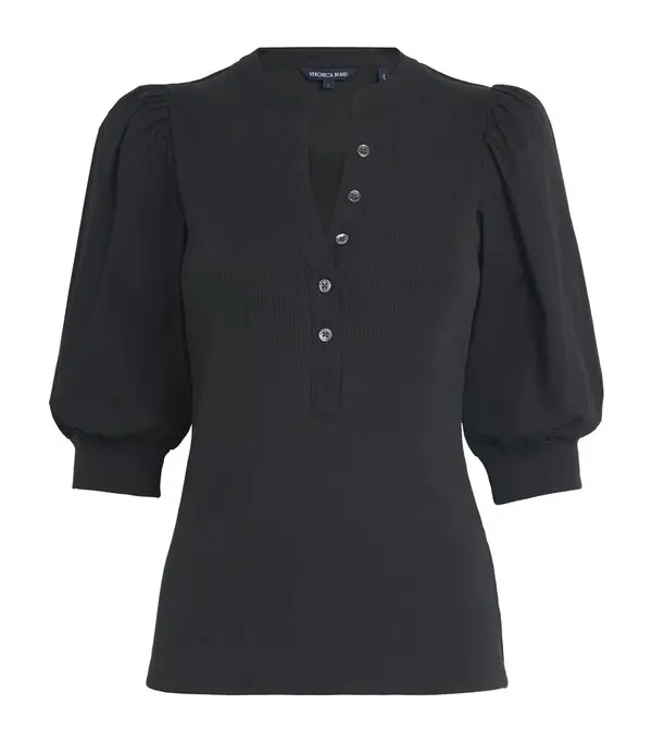 Veronica Beard Coralee Puff-sleeve Top - Black