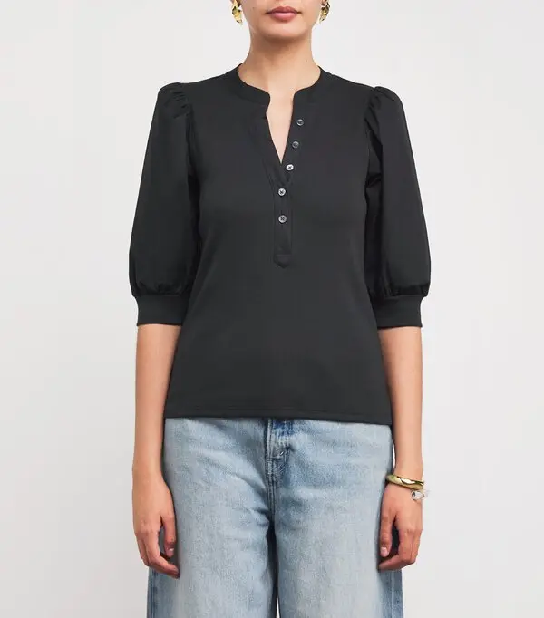 Veronica Beard Coralee Puff-sleeve Top - Black