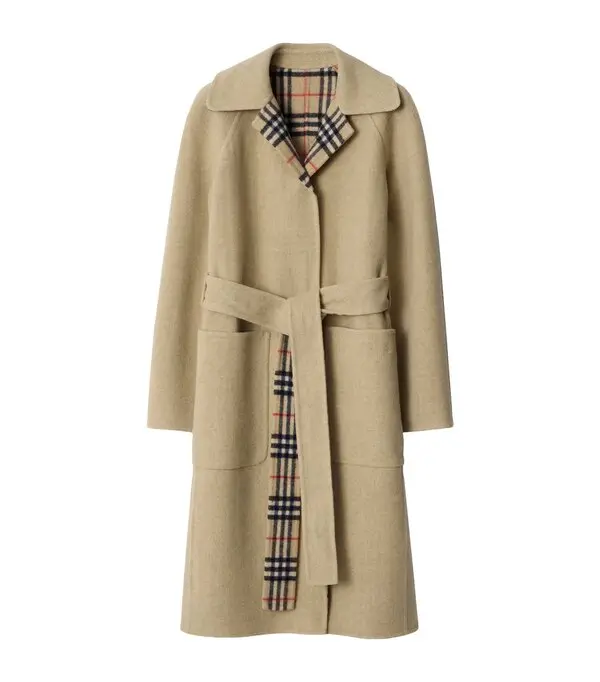 Burberry Wool Reversible Hooded Wrap Coat - Beige