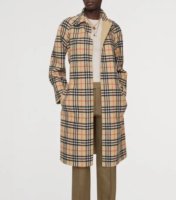 Burberry Wool Reversible Hooded Wrap Coat - Beige