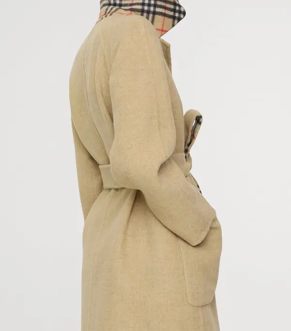 Burberry Wool Reversible Hooded Wrap Coat - Beige