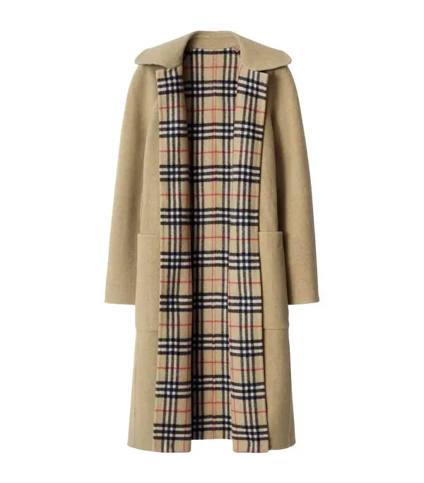 Burberry Wool Reversible Hooded Wrap Coat - Beige