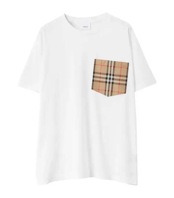Burberry Cotton T-shirt With Check Pocket - White