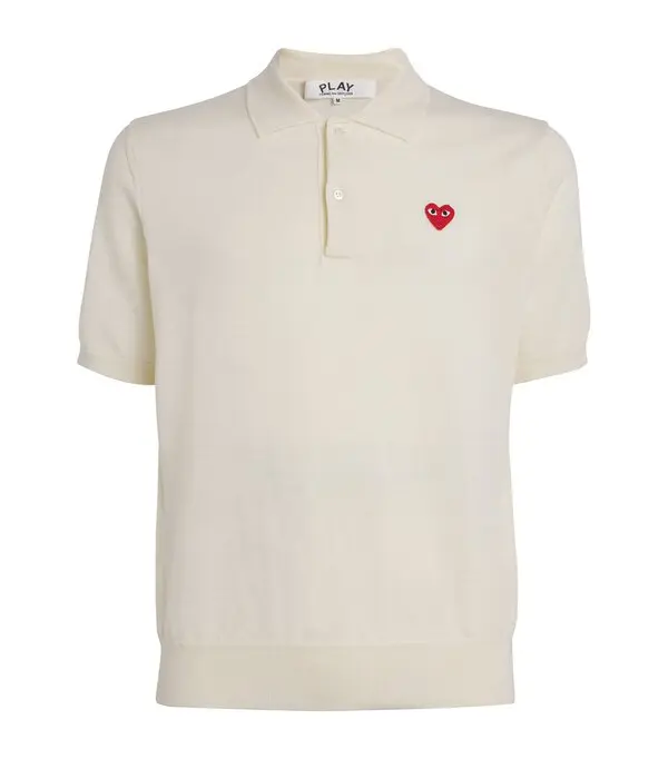 Play Comme Des Garcon Wool Heart Logo Polo Shirt - White