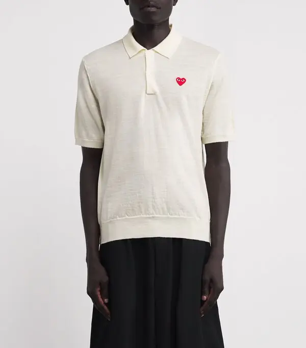Play Comme Des Garcon Wool Heart Logo Polo Shirt - White