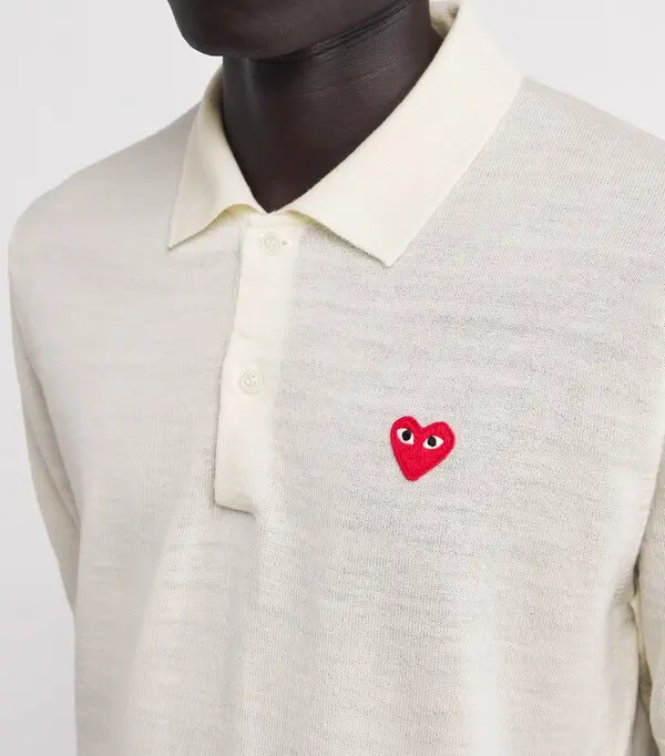 Play Comme Des Garcon Wool Heart Logo Polo Shirt - White
