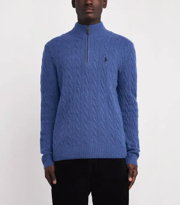 Polo Ralph Lauren Wool-cashmere Quarter-zip Cable Knit Sweater - Navy
