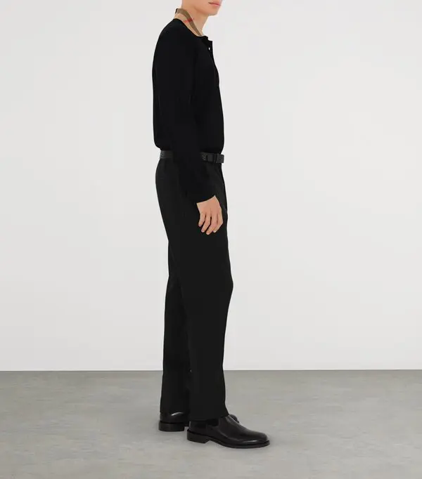 Burberry Cotton Check-collar Long-sleeve Polo Shirt - Black