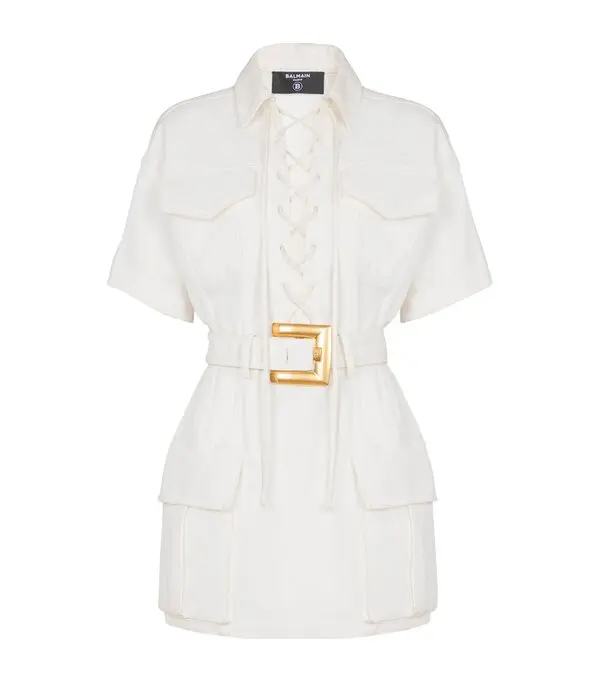 Balmain Cotton Belted Mini Shirt Dress