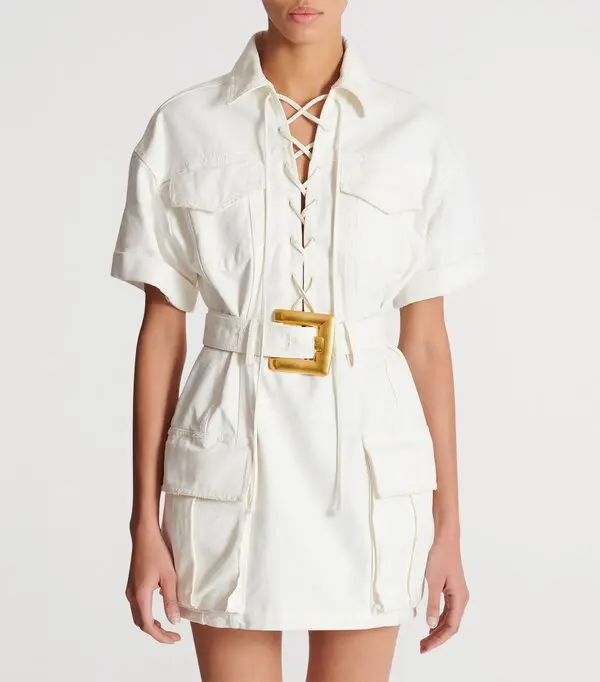 Balmain Cotton Belted Mini Shirt Dress