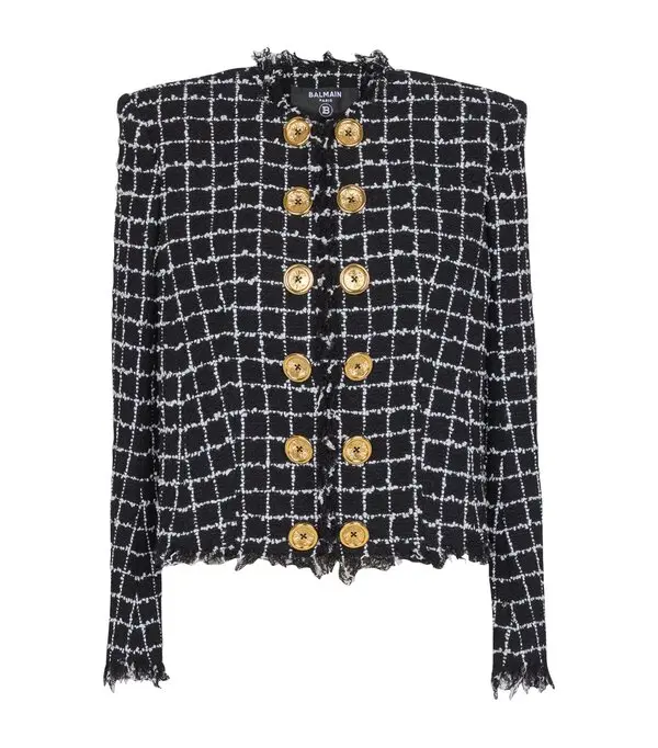 Balmain Cropped Tweed Jacket - Black