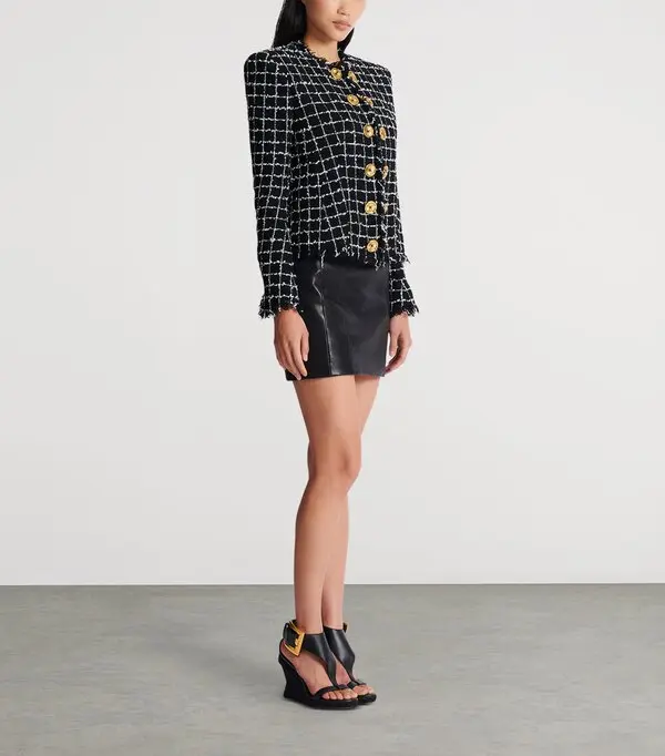Balmain Cropped Tweed Jacket - Black