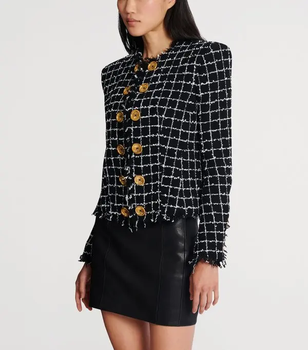 Balmain Cropped Tweed Jacket - Black