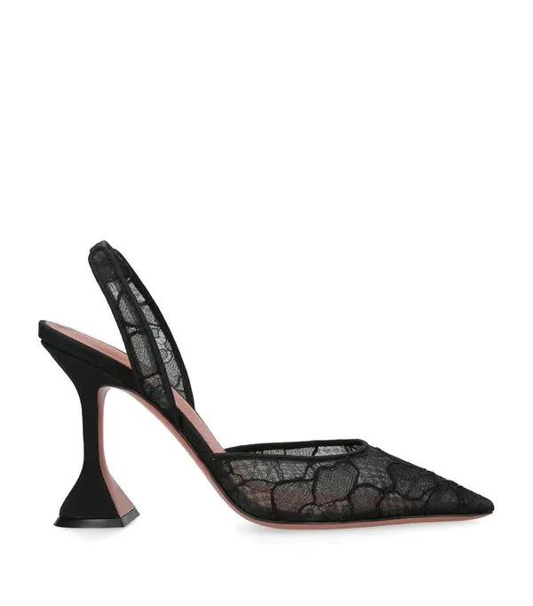Amina Muaddi Lace Holli Slingback Heels - Black