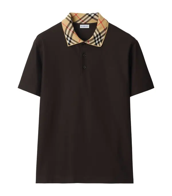 Burberry Cotton Check-collar Polo Shirt - Brown