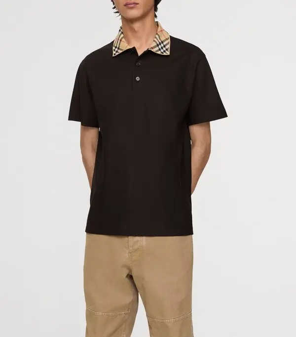Burberry Cotton Check-collar Polo Shirt - Brown