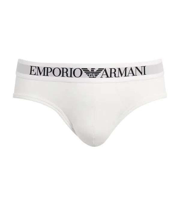 Emporio Armani Stretch-cotton Logo Briefs - White