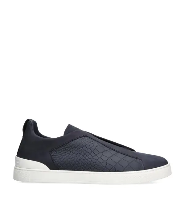 Zegna Crocodile Leather Triple Stitch Sneakers - Blue