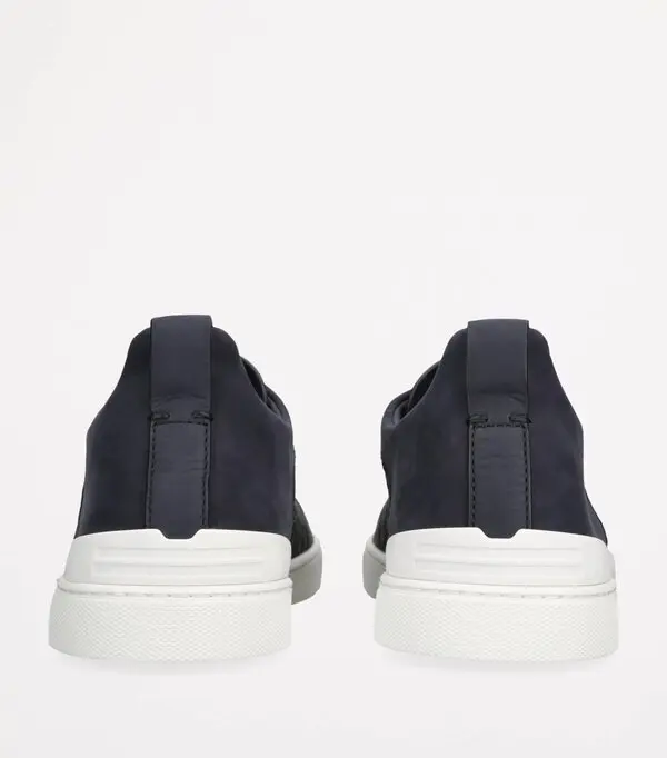Zegna Crocodile Leather Triple Stitch Sneakers - Blue