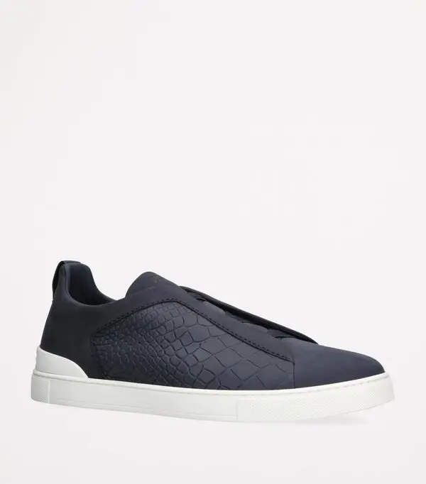Zegna Crocodile Leather Triple Stitch Sneakers - Blue