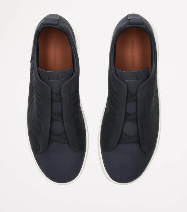 Zegna Crocodile Leather Triple Stitch Sneakers - Blue