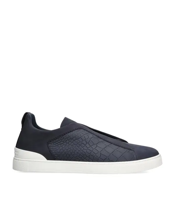 Zegna Crocodile Leather Triple Stitch Sneakers - Blue
