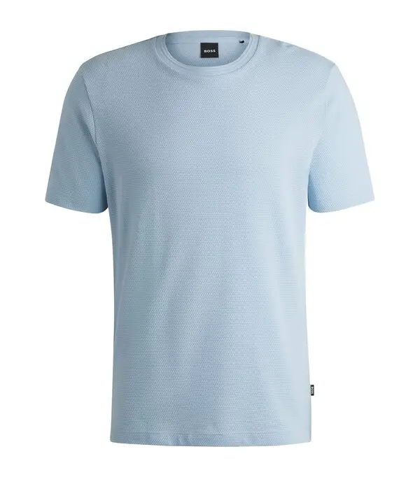 BOSS Cotton-blend Bubble-jacquard T-shirt - Blue