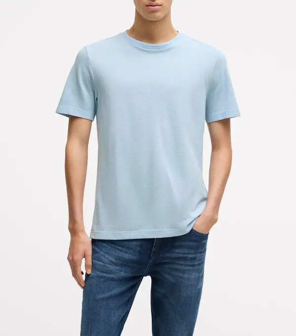 BOSS Cotton-blend Bubble-jacquard T-shirt - Blue