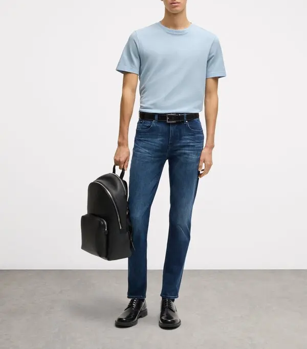 BOSS Cotton-blend Bubble-jacquard T-shirt - Blue