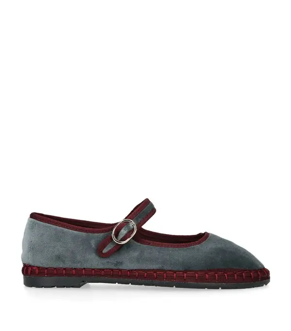 FLABELUS Velvet Georgina Mary Janes - Grey