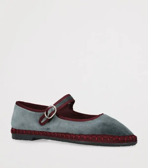 FLABELUS Velvet Georgina Mary Janes - Grey