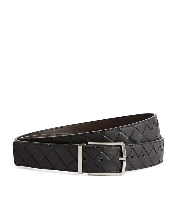 Bottega Veneta Leather Intrecciato Belt - Grey