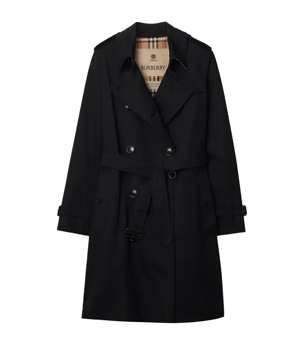 Burberry Gabardine Mid-length Kensington Heritage Trench Coat - Black