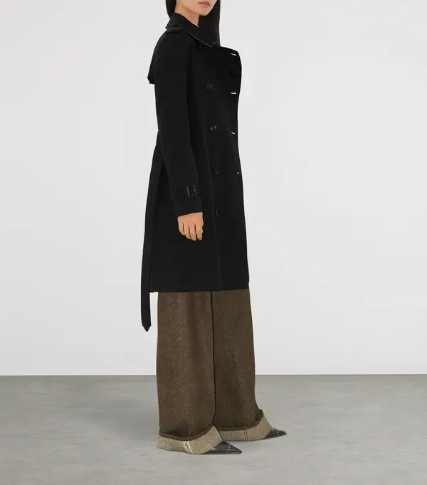 Burberry Gabardine Mid-length Kensington Heritage Trench Coat - Black