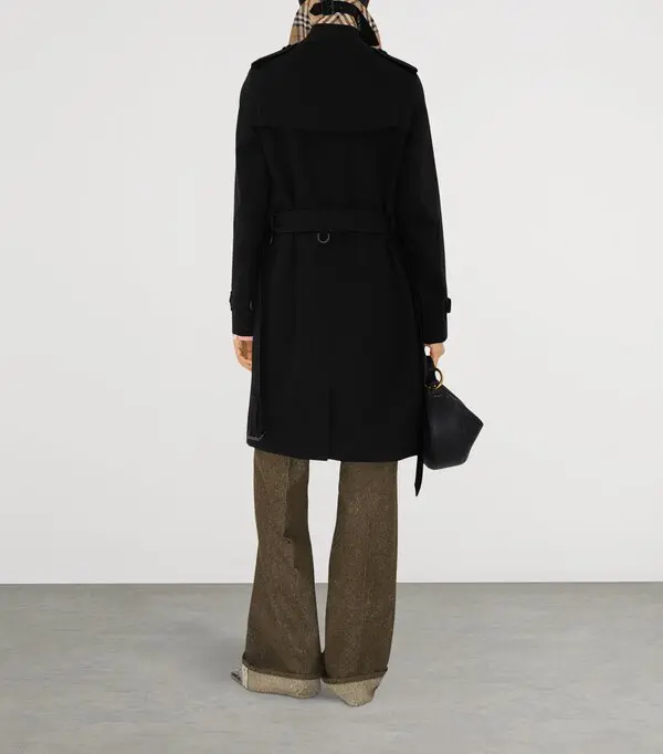 Burberry Gabardine Mid-length Kensington Heritage Trench Coat - Black