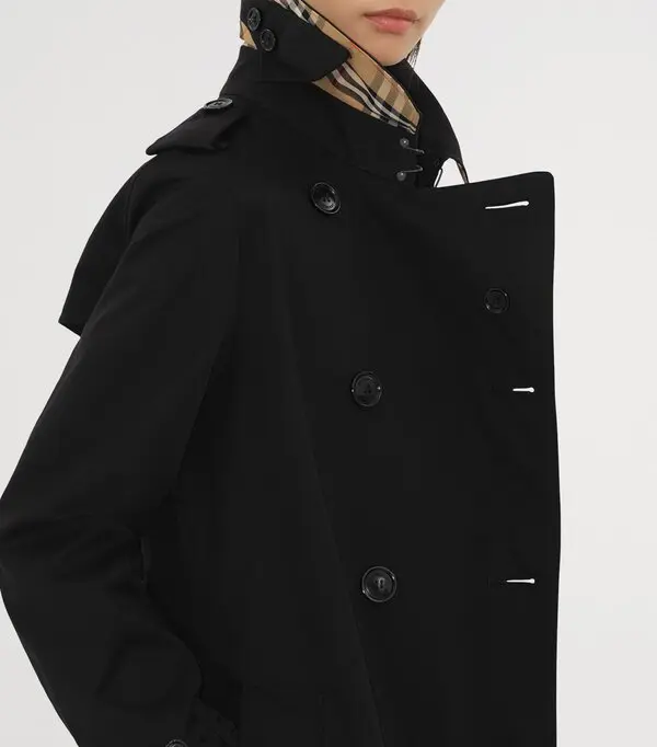Burberry Gabardine Mid-length Kensington Heritage Trench Coat - Black