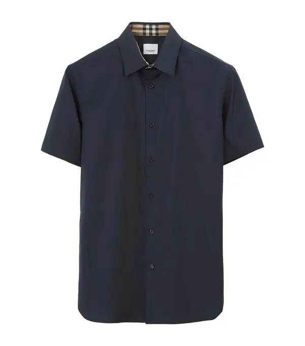 Burberry Stretch-cotton Ekd-embroidered Slim Shirt - Navy