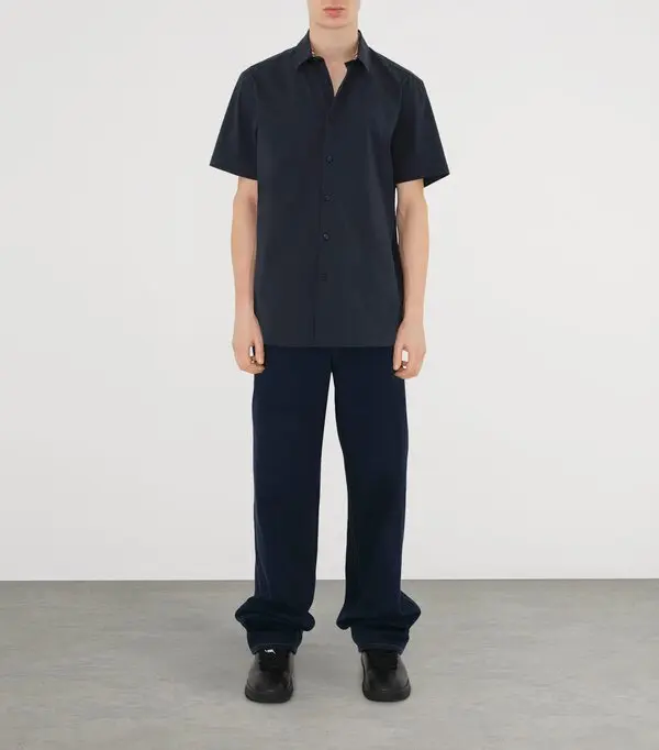 Burberry Stretch-cotton Ekd-embroidered Slim Shirt - Navy