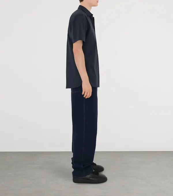 Burberry Stretch-cotton Ekd-embroidered Slim Shirt - Navy