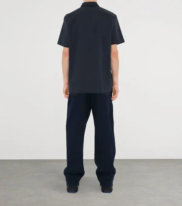 Burberry Stretch-cotton Ekd-embroidered Slim Shirt - Navy