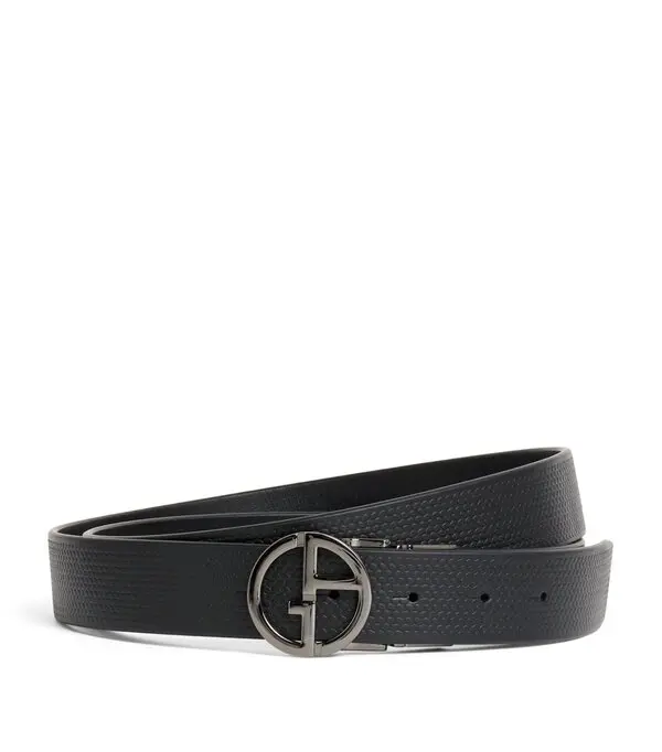 Giorgio Armani Leather Belt With Logo Buckle - Black